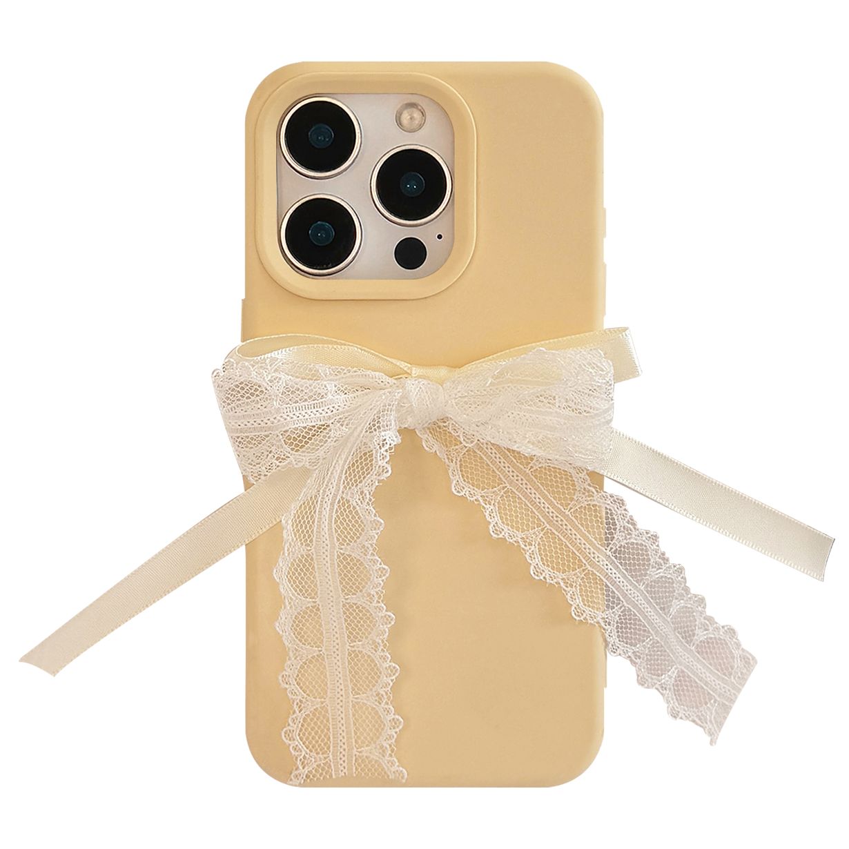 3D Lace Bow iPhone Case – Cream Yellow Rice Texture - Asebk